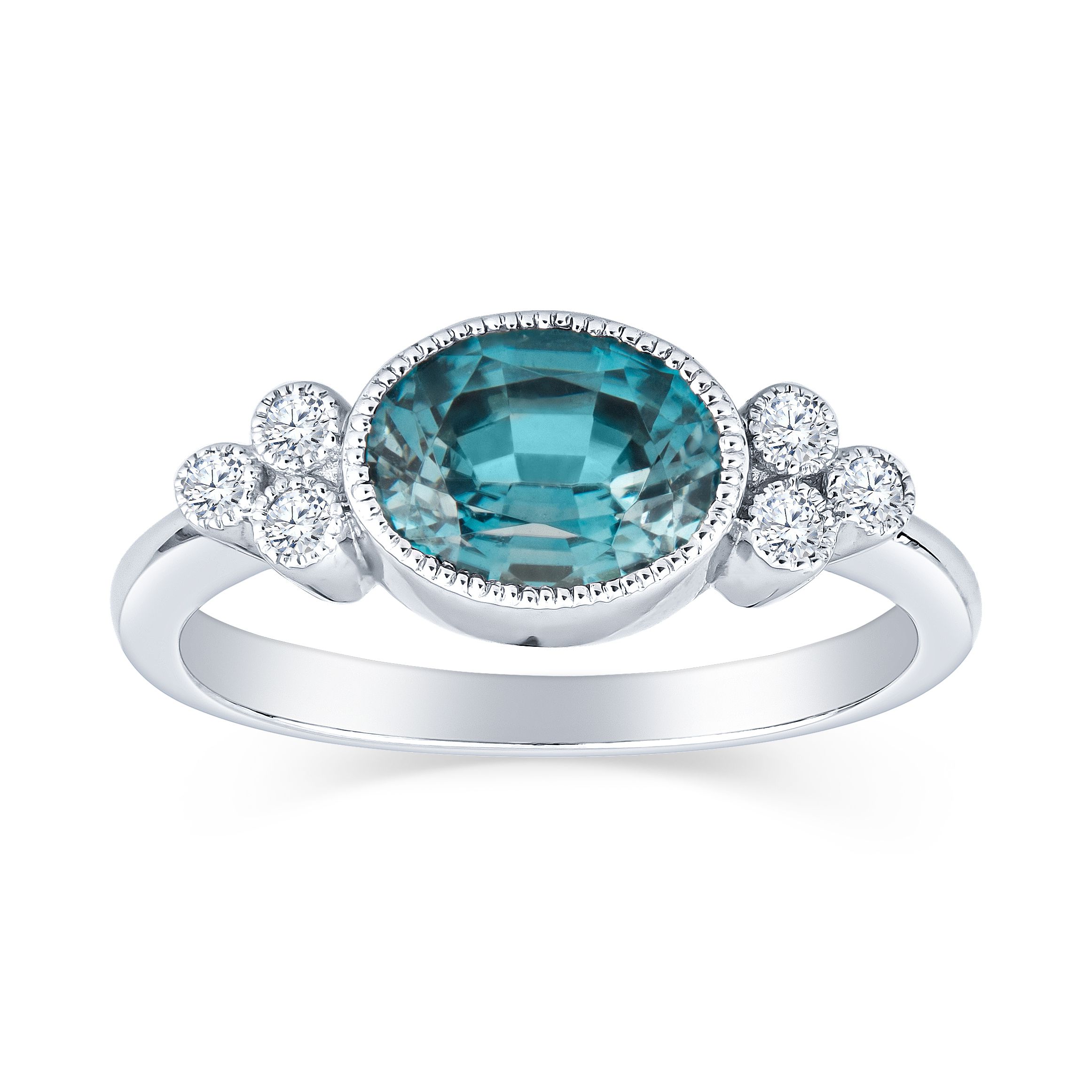 East West Oval Gemstone and Three Stone Diamond Ring | Jabel