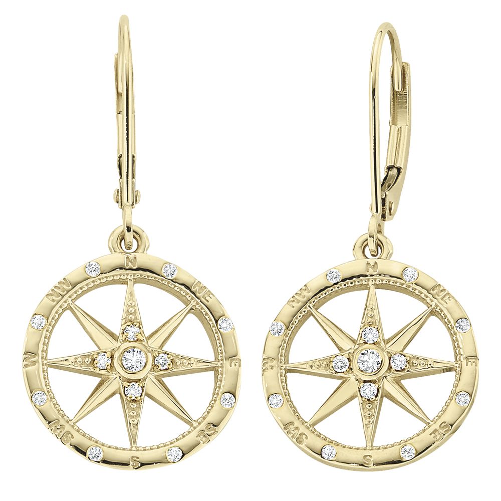 Windrose Diamond Compass Dangle Earrings | Jabel
