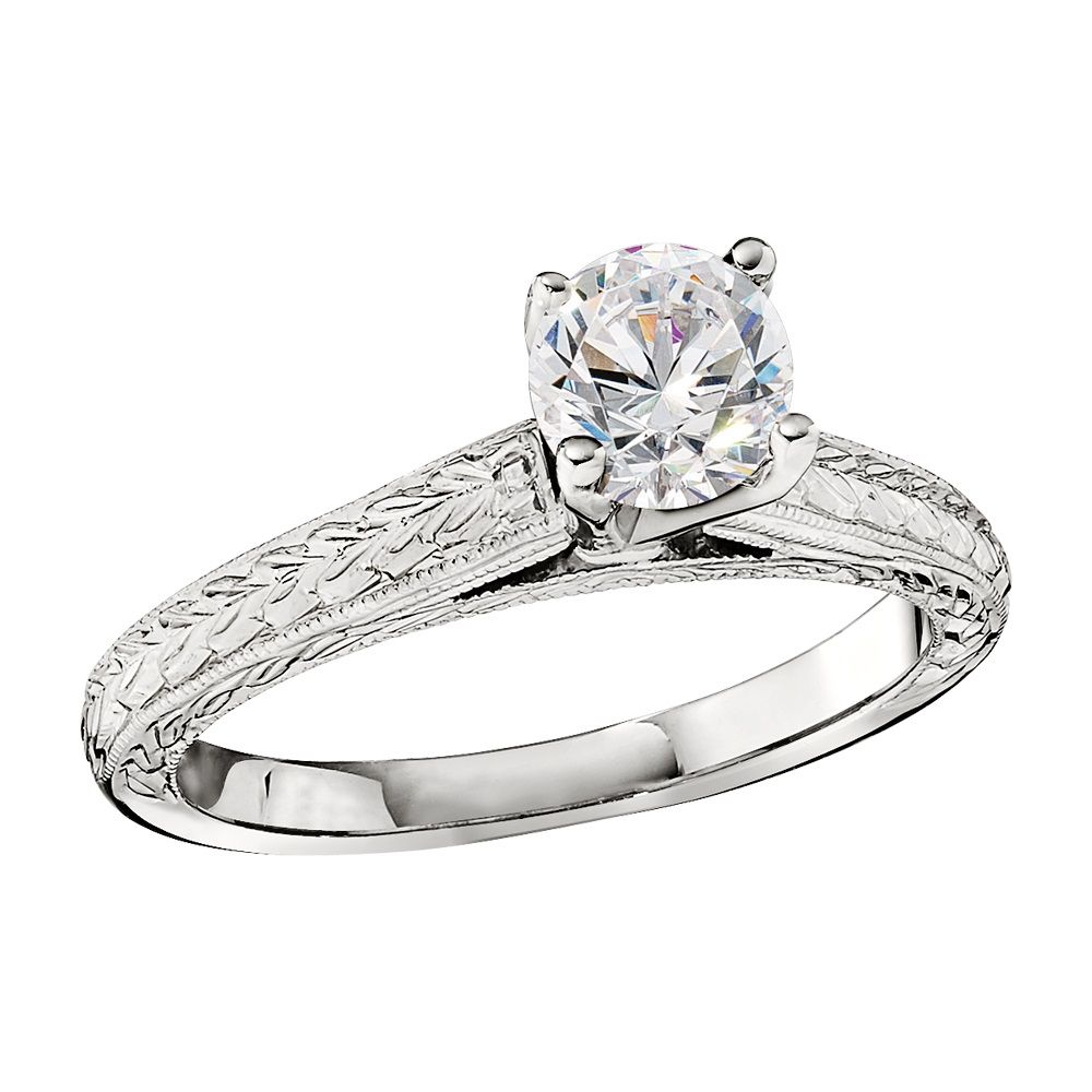 Hand Engraved Die Struck Vintage Style Solitaire Engagement Ring | Jabel