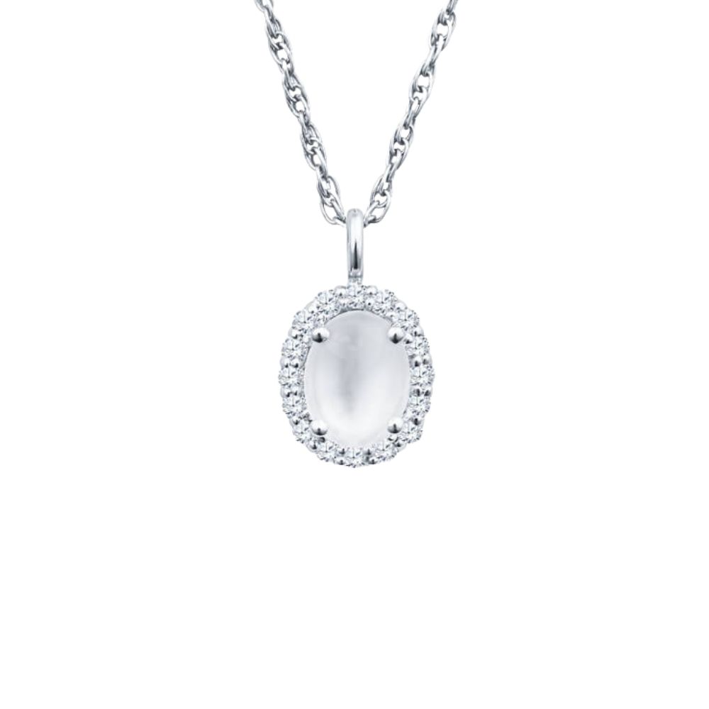 Oval Moonstone and Diamond Halo Pendant | Jabel