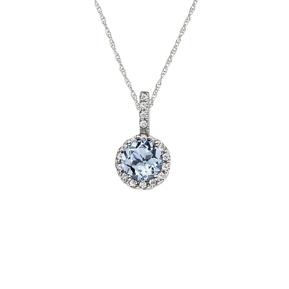 Round Gemstone and Diamond Halo Pendant | Jabel