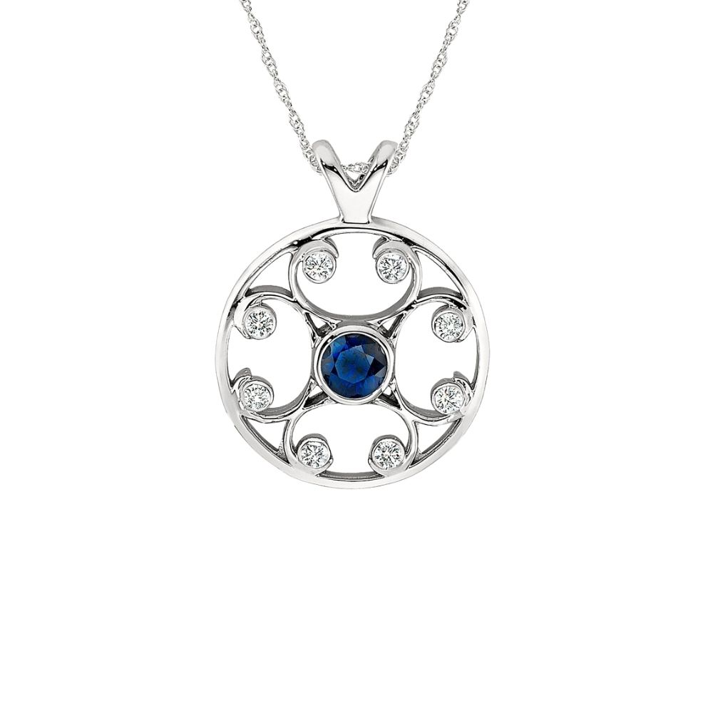 Round Bezel Sapphire and Diamond Circle Pendant | Jabel
