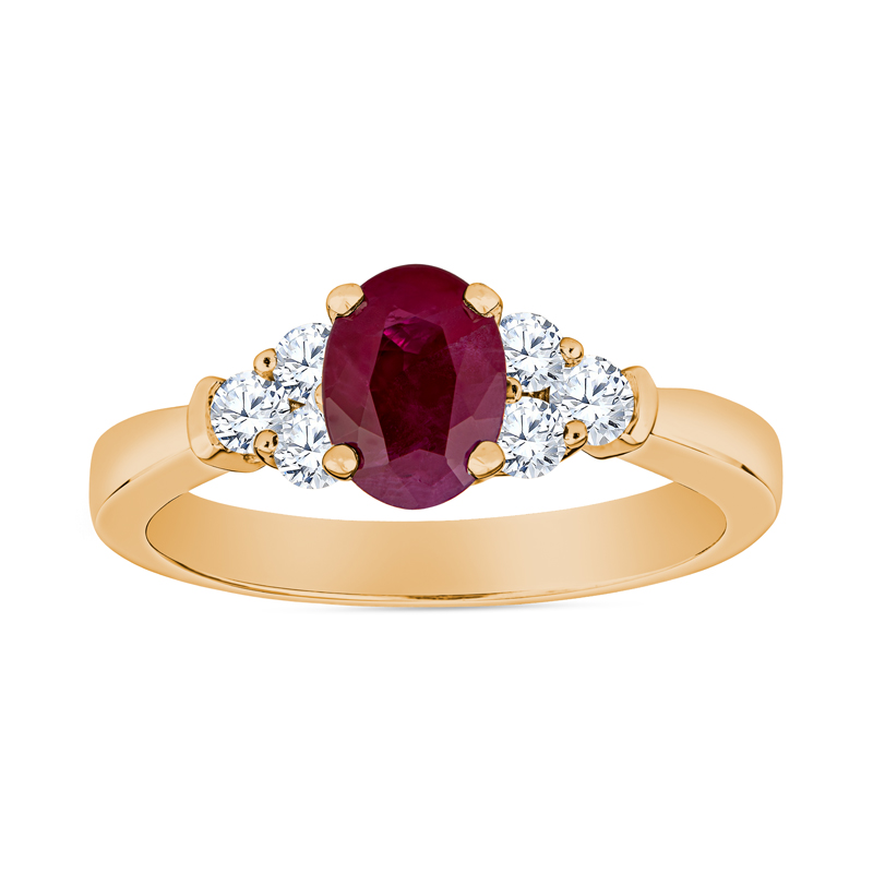 Oval Gemstone and Three Stone Diamond Ring | Jabel
