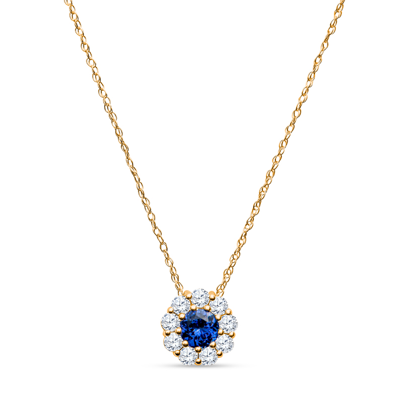 Round Gemstone and Diamond Halo Pendant 14KT Gold | Jabel