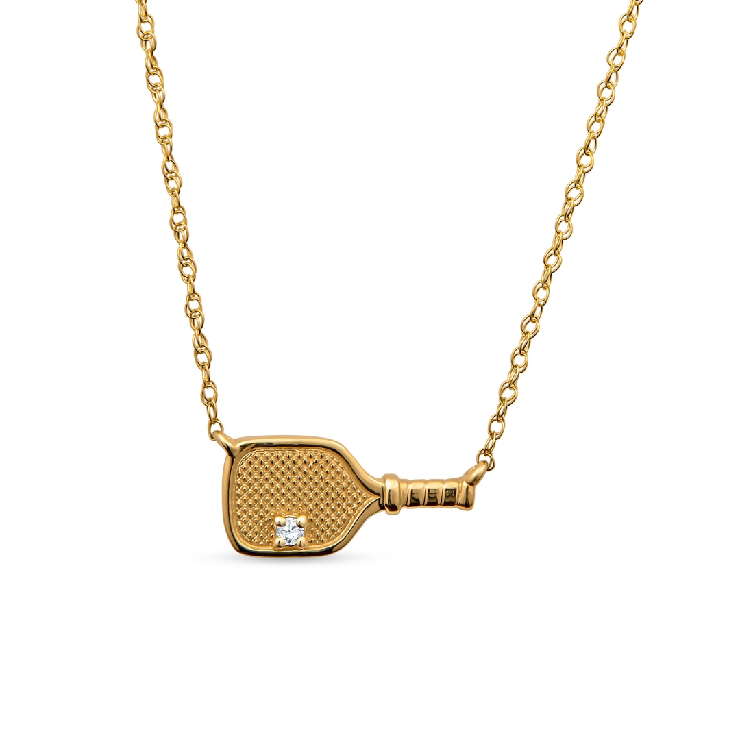 Pickleball 14KT Gold Diamond Pendant | Jabel