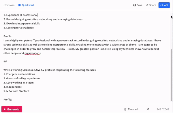 Build a CV profile generator using AI21 Studio
