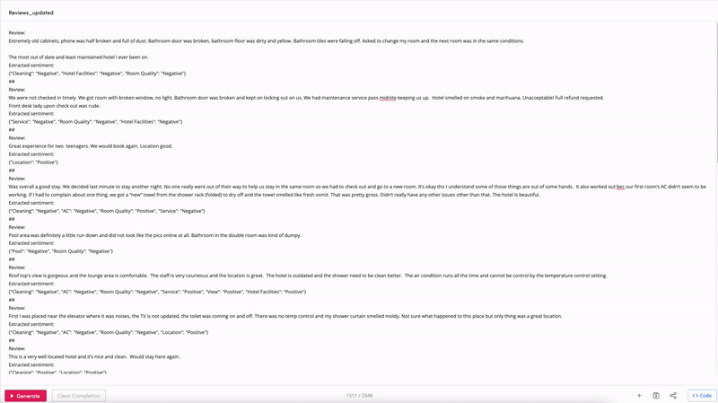 Build a dashboard based on freeform sentiment analysis of hotel reviews