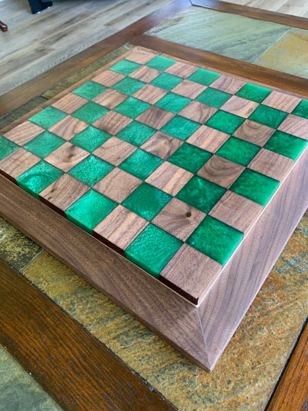 Custom epoxy resin chess board | Endgrain Studio