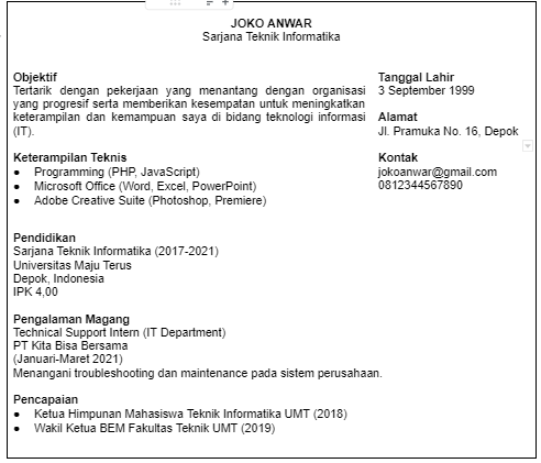Tips Membuat Dan Contoh CV Fresh Graduate Tanpa Pengalaman, 60% OFF