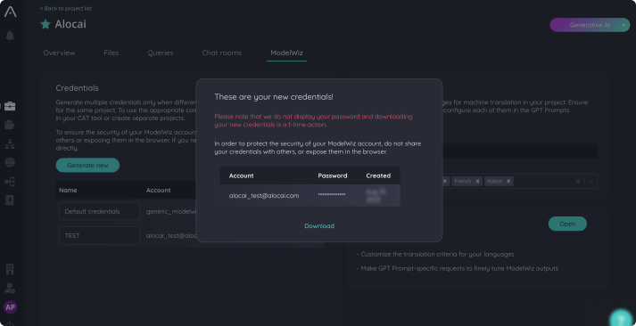 Management Account - ModelWiz AI Translation - ModelWiz Dashboard