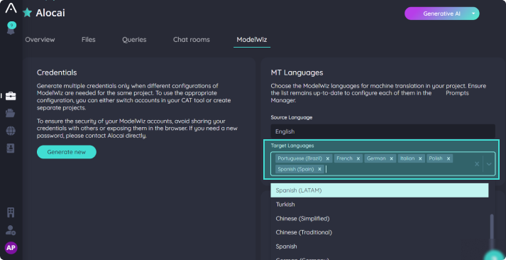 Management Account - ModelWiz AI Translation - ModelWiz Dashboard