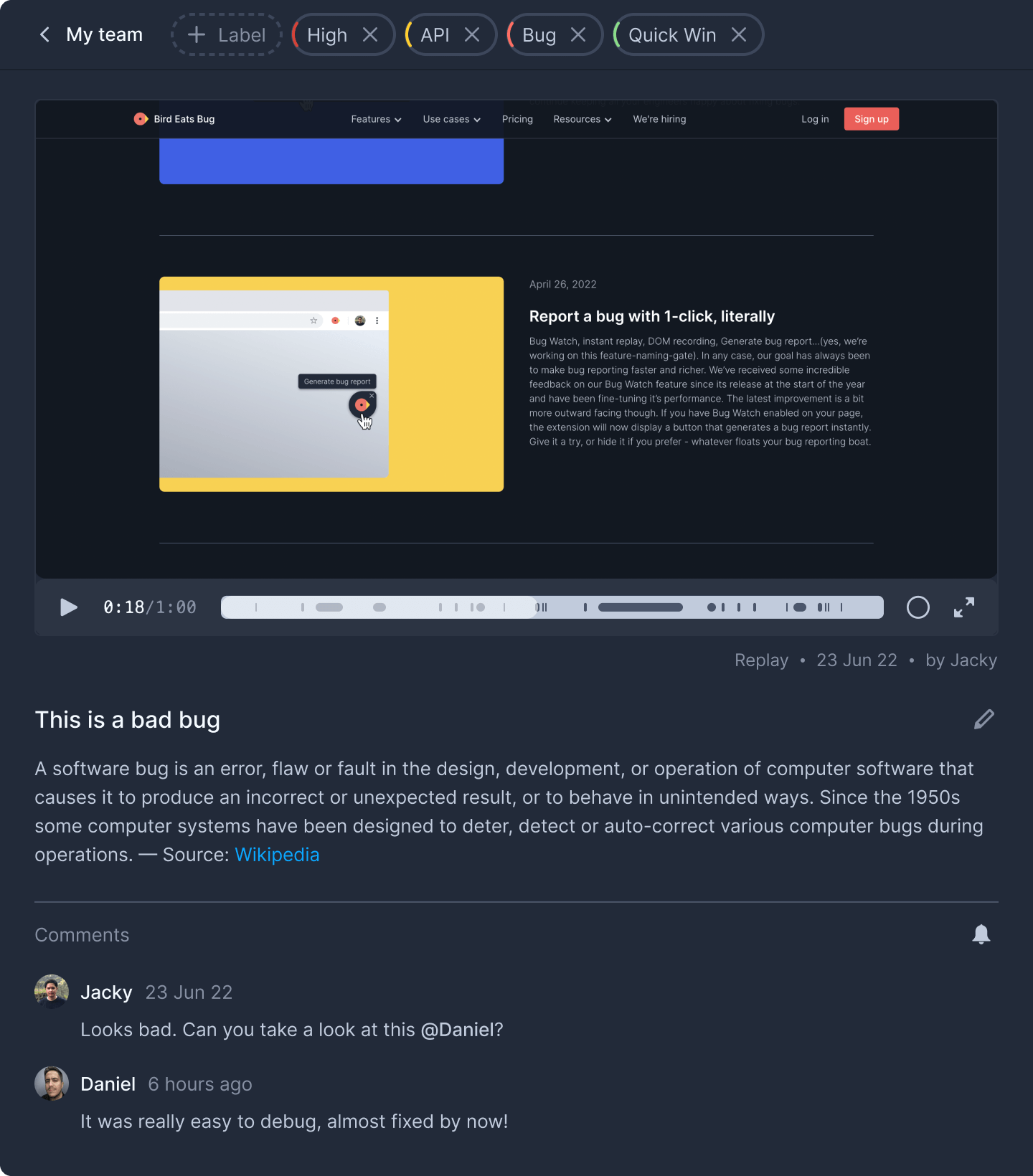 Fast & Effective Bug Reporting Tool | Bird Eats Bug