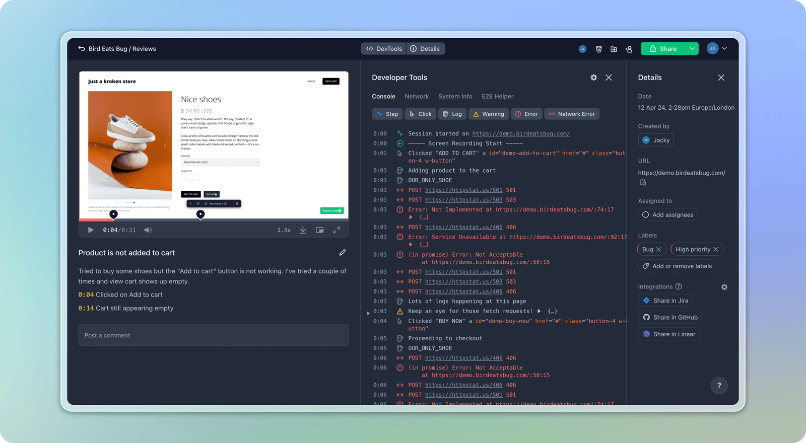 Fast & Effective Bug Reporting Tool | Bird Eats Bug