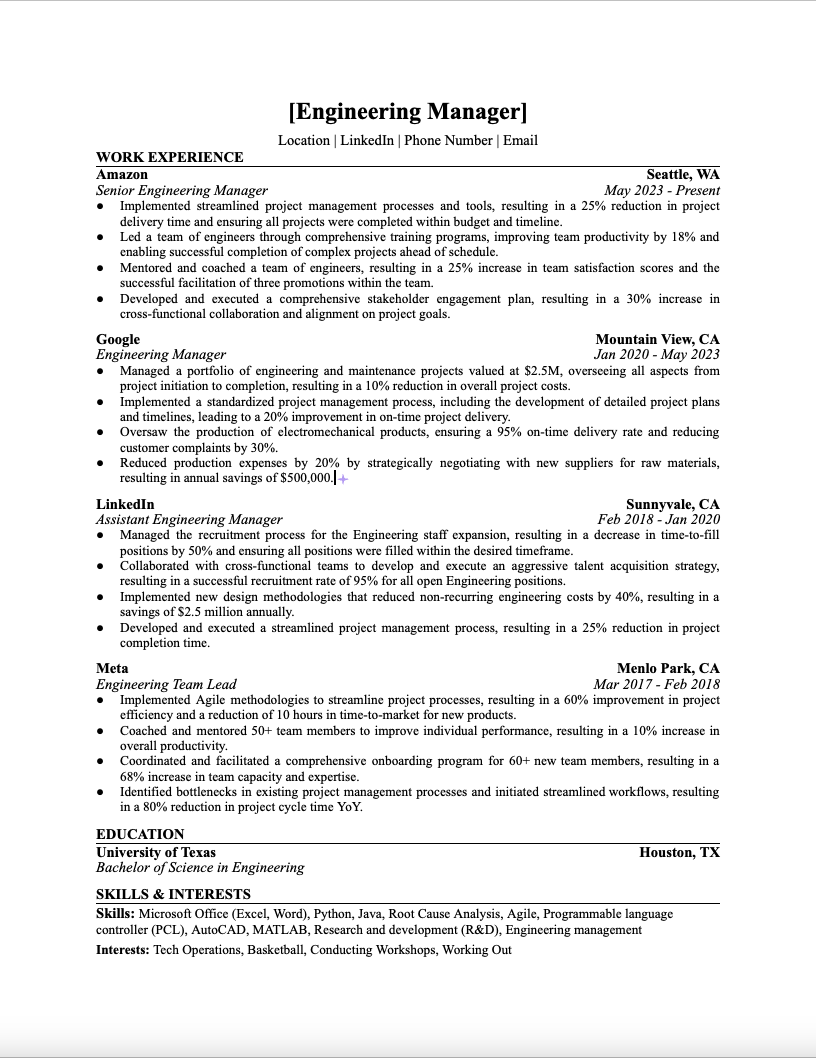 Wonsulting - Engineering Manager Resume Template