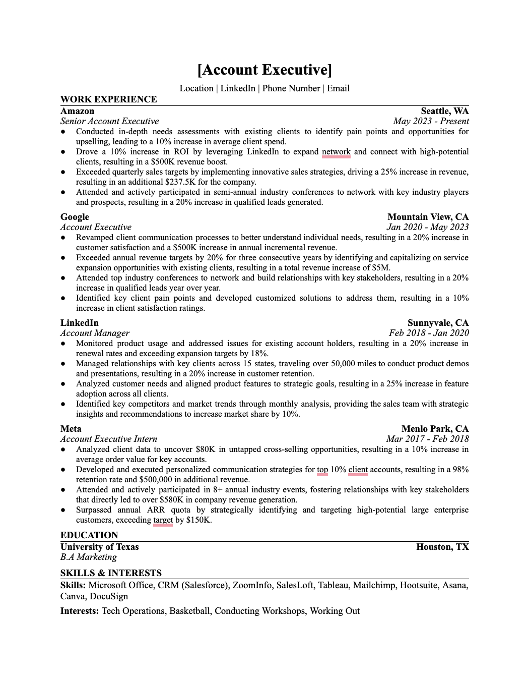 Wonsulting - Account Executive Resume Template