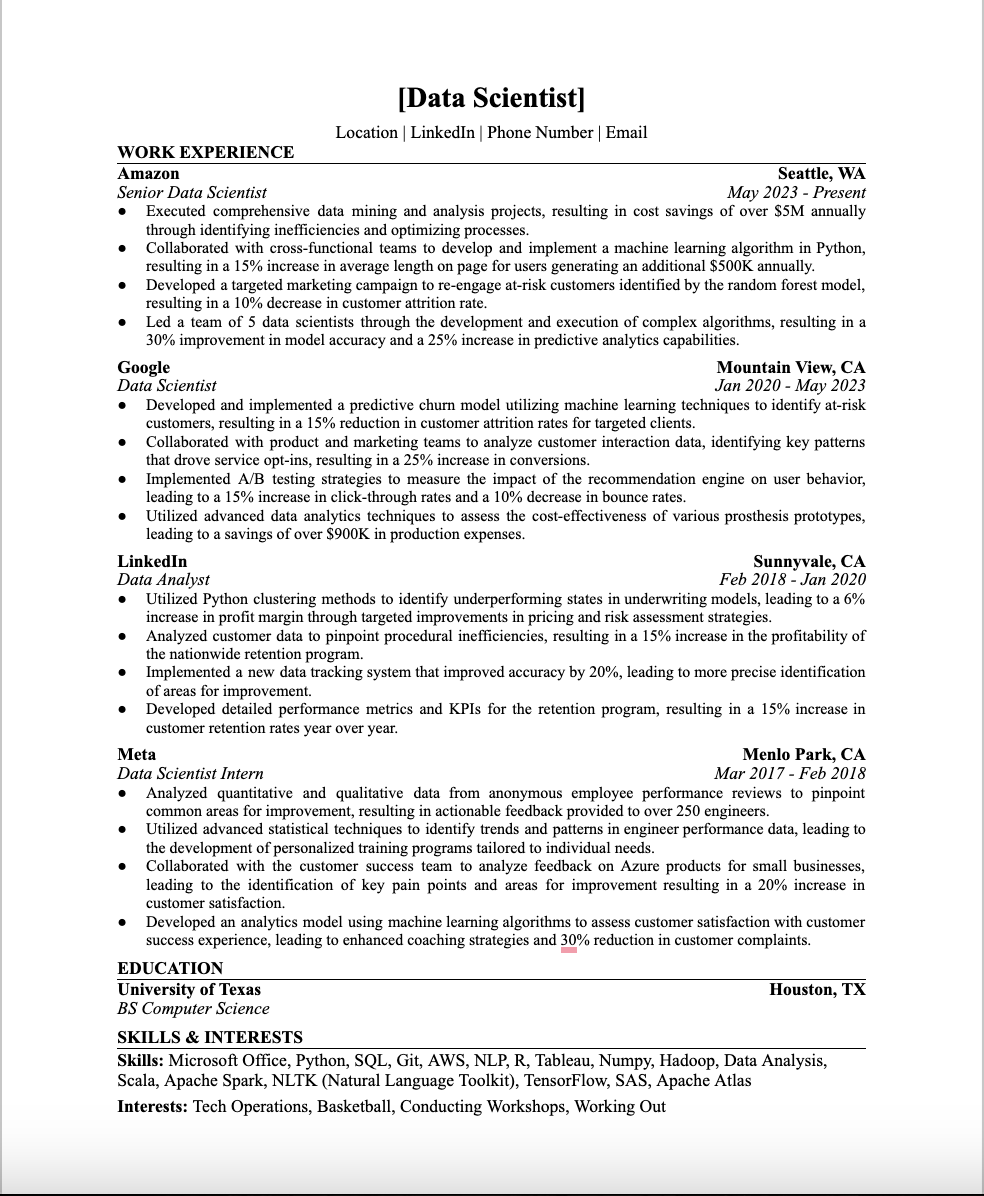 Wonsulting - Data Scientist Resume Template