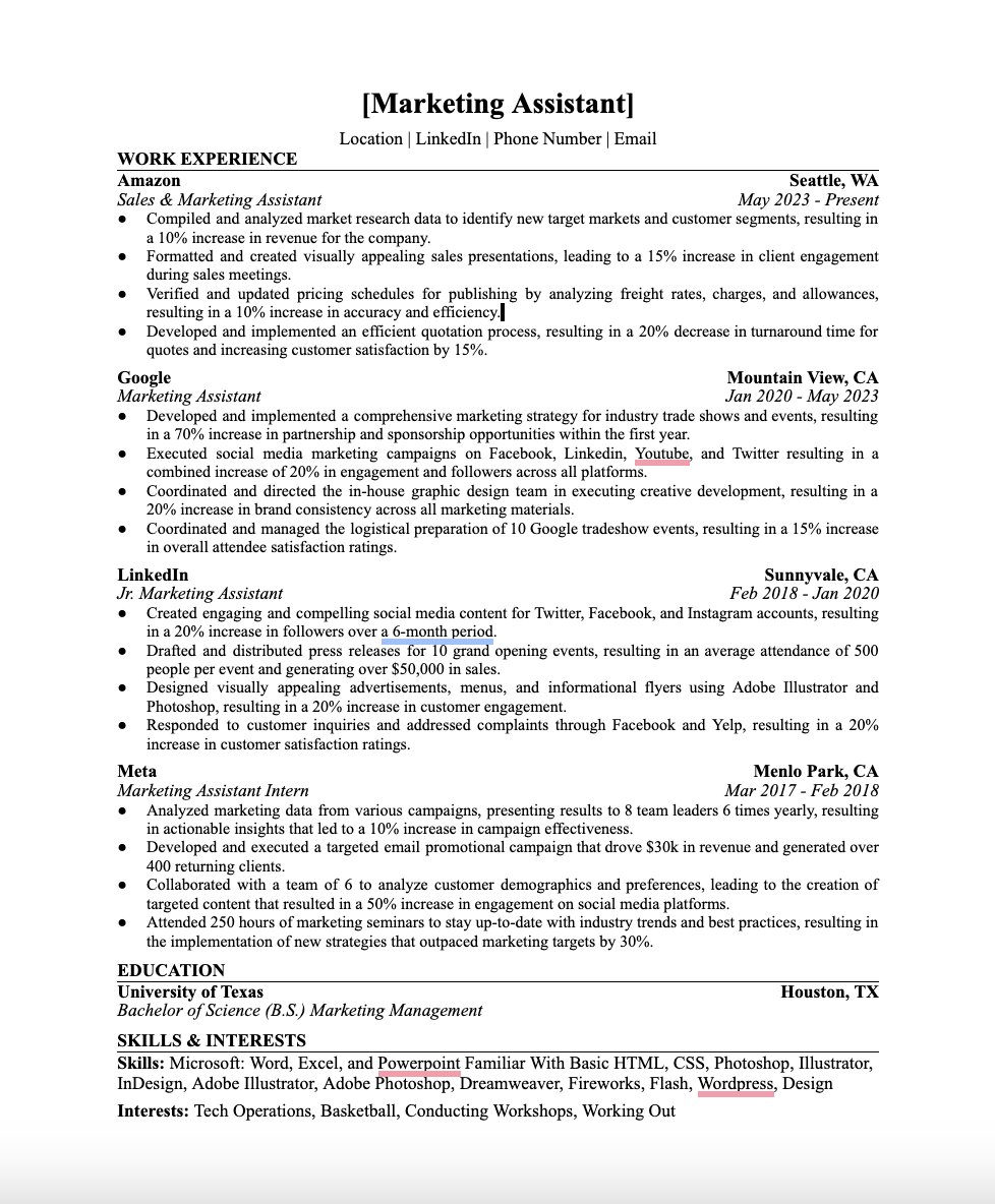 Wonsulting - Marketing Assistant Resume Template