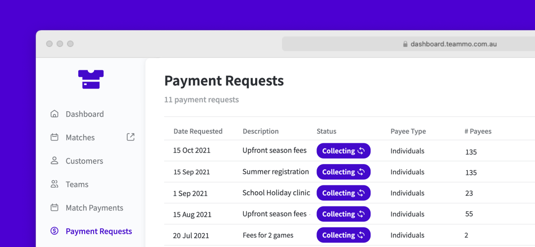 New feature: Leagues & associations can now send payment requests - Teammo