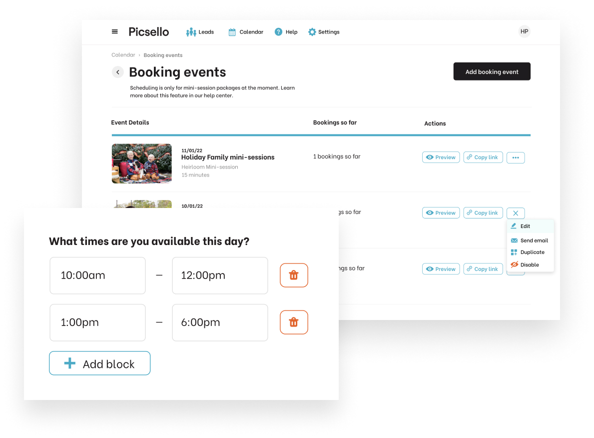 Client and Mini-Session Booking