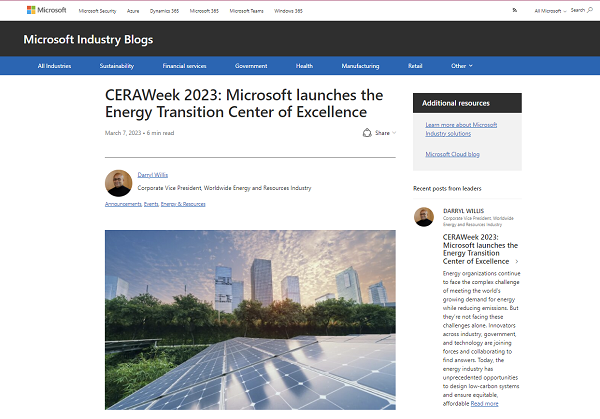 CERAWeek 2023: Microsoft launches the Energy Transition Center of ...