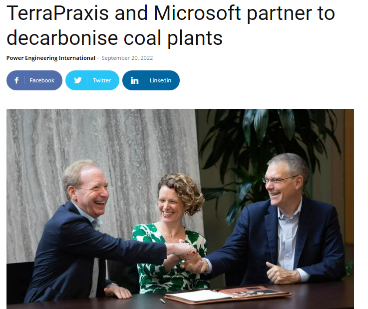 Terra Praxis and Microsoft partner to decarbonise coal plants