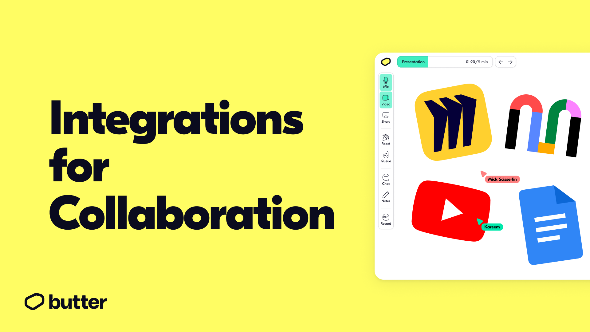 Butter Collaboration Integrations | Miro, MURAL, Google Docs, YouTube & more