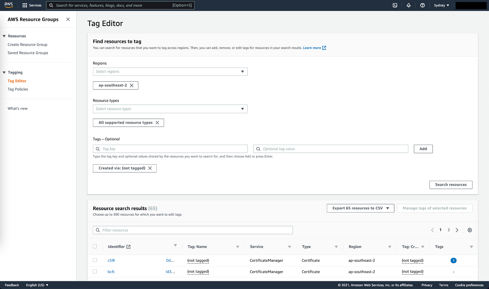 Using AWS Tag Manager for cloud resources inventory management