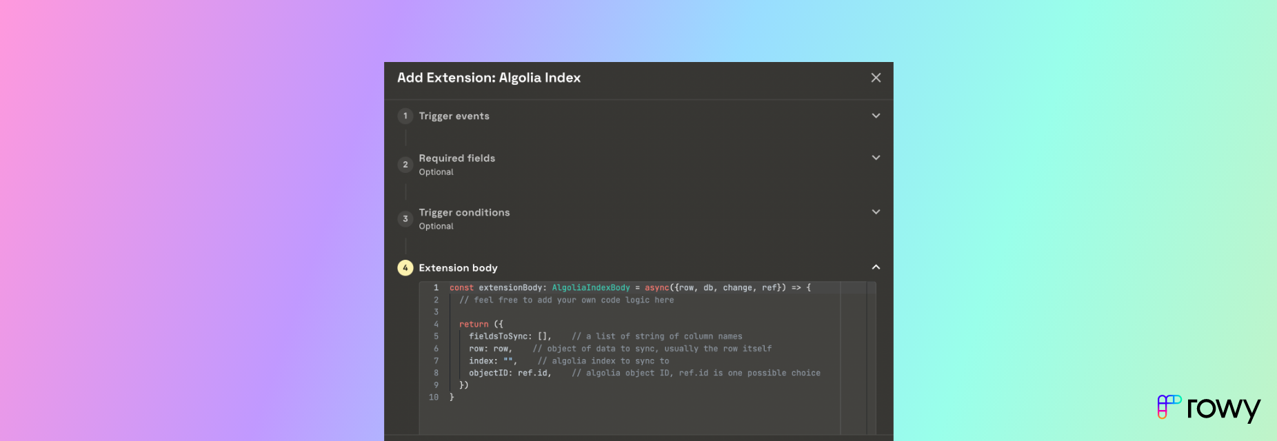 Low code platform for Google cloud and Firebase - Integrate Algolia for Firestore events