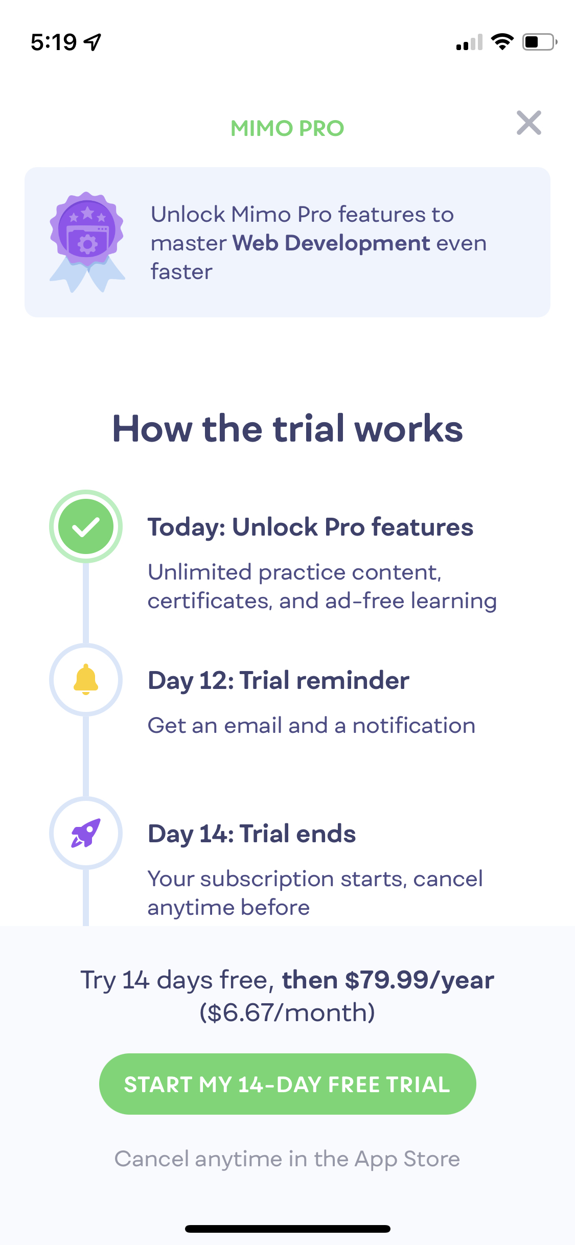 Best Mobile Paywall - Mimo: Learn Coding/Programming
