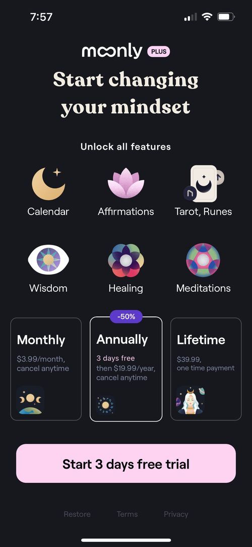 Best Mobile Paywall - Moonly App — The Moon Calendar
