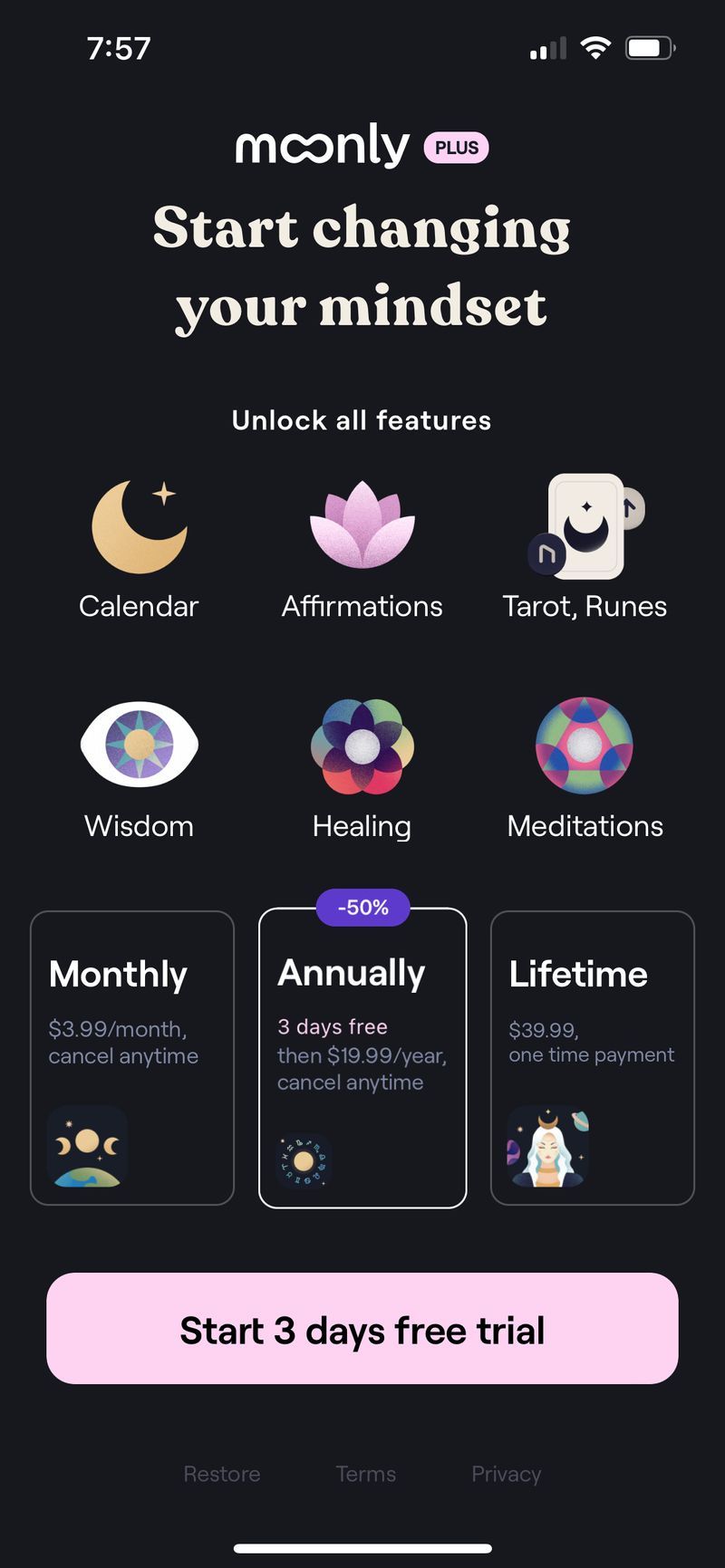 Best Mobile Paywall - Moonly App — The Moon Calendar