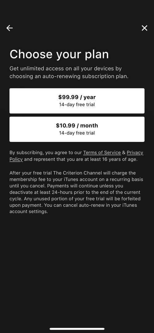 Best Mobile Paywall - The Criterion Channel