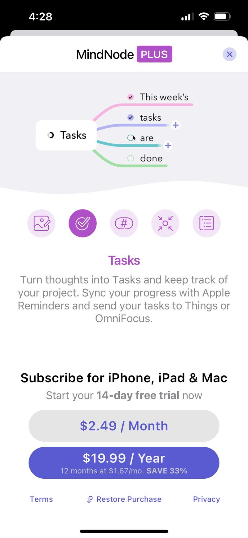 Best Mobile Paywall - MindNode - Mind Map & Outline