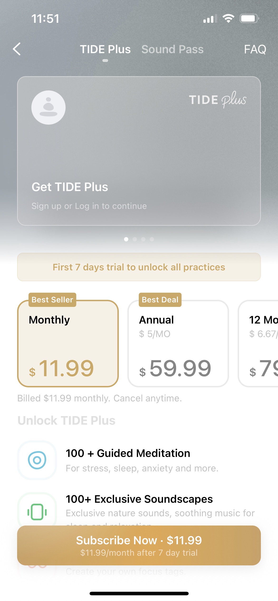 Best Mobile Paywall - TIDE - Sleep & Meditation