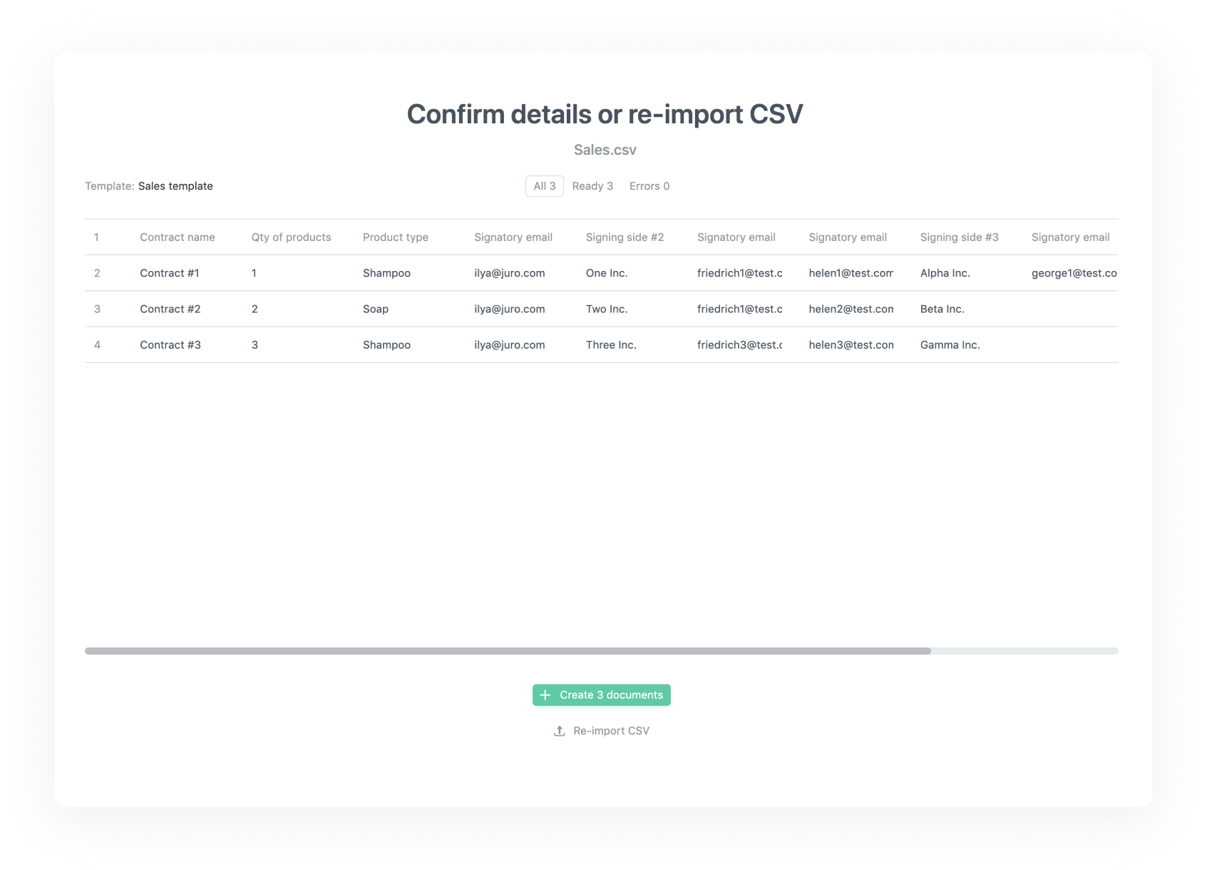 mass create contracts in juro