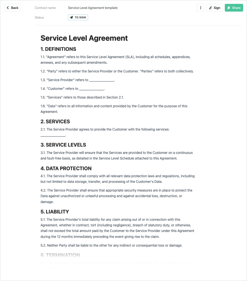 Free Service Level Agreement SLA Template