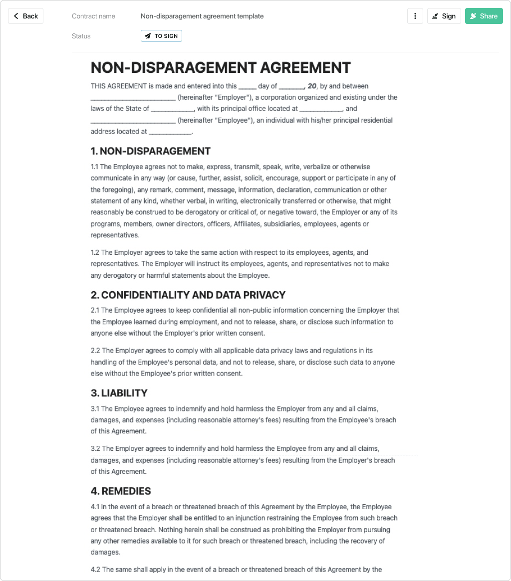 Non Disparagement Agreement Template Free To Use