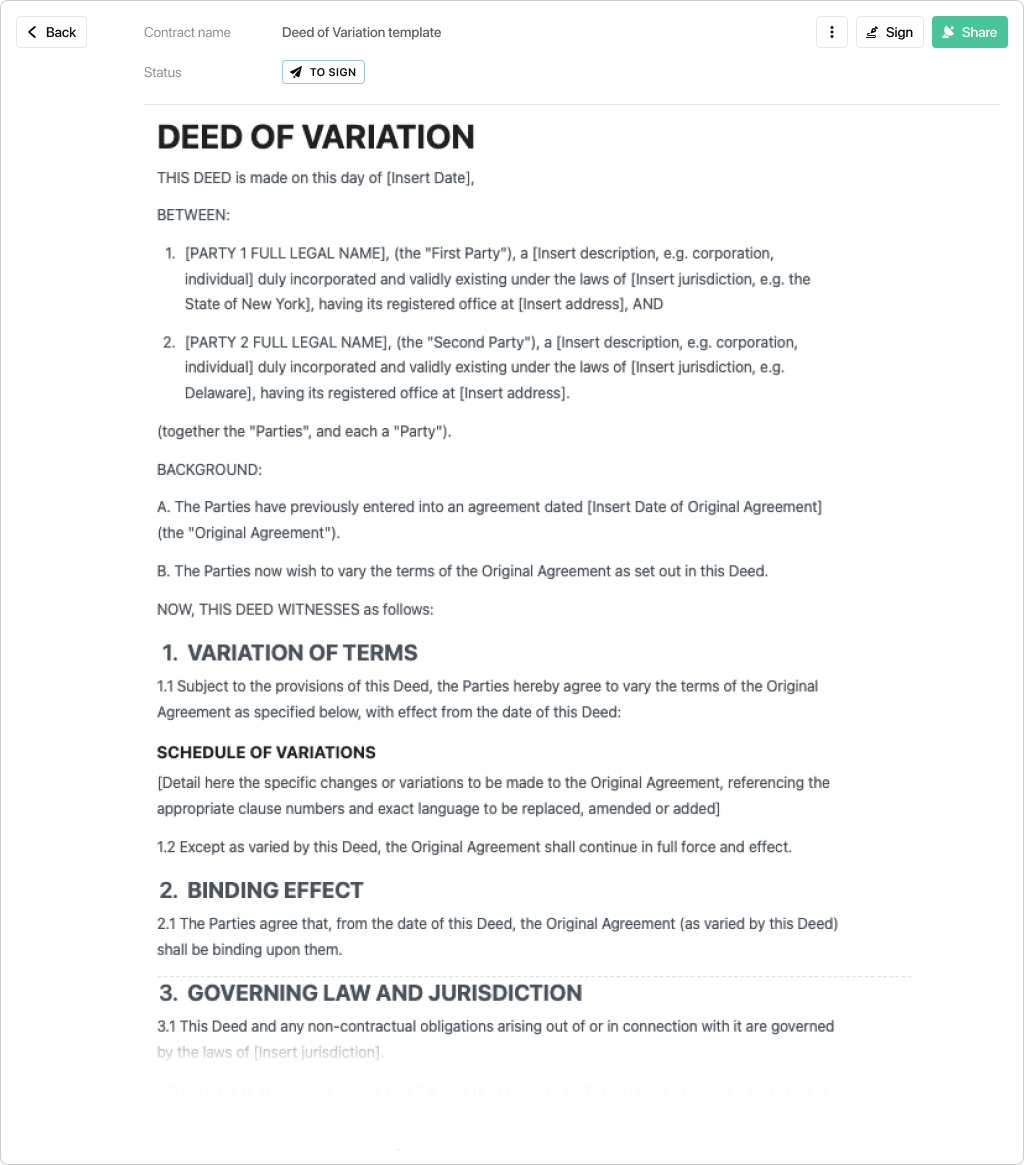 Deed Of Variation Template Pdf Free To Use