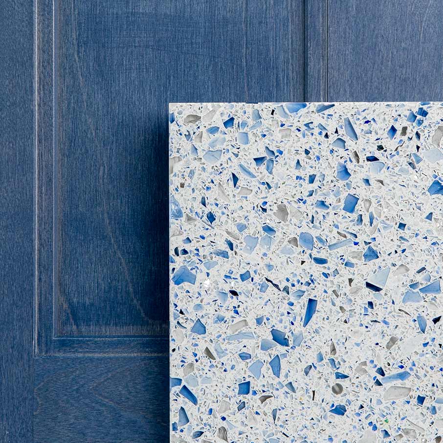 Kashmir Blue Color Recycled Glass Countertop Sample | Curava