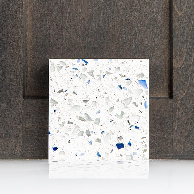 Arctic Blue Color Recycled Glass Countertop Sample | Curava
