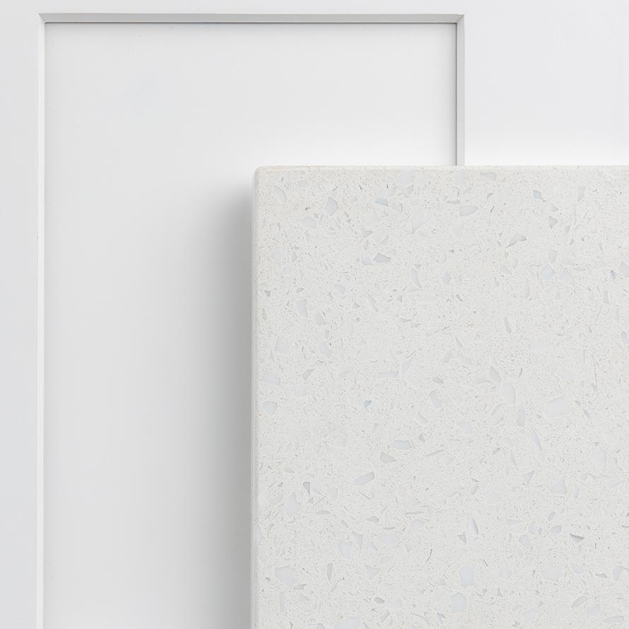 Cloud Recycled Glass Countertop Samples | Curava