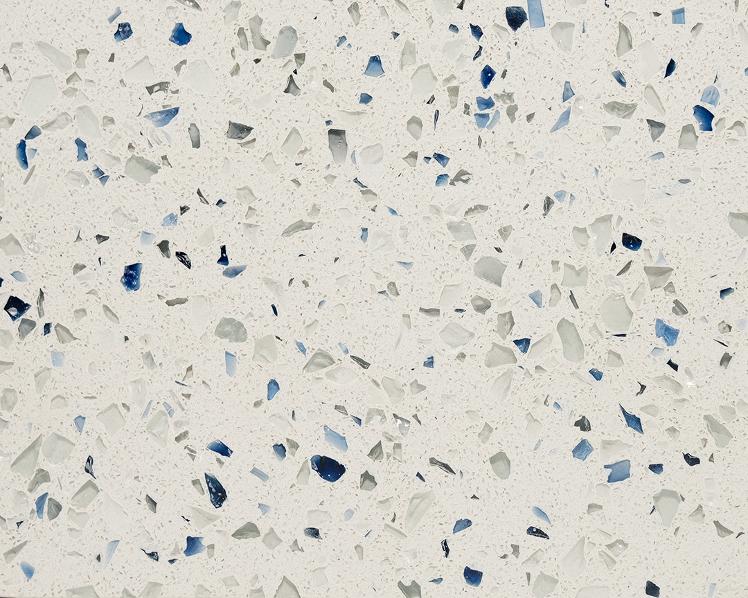 Arctic Blue Color Recycled Glass Countertop Sample | Curava