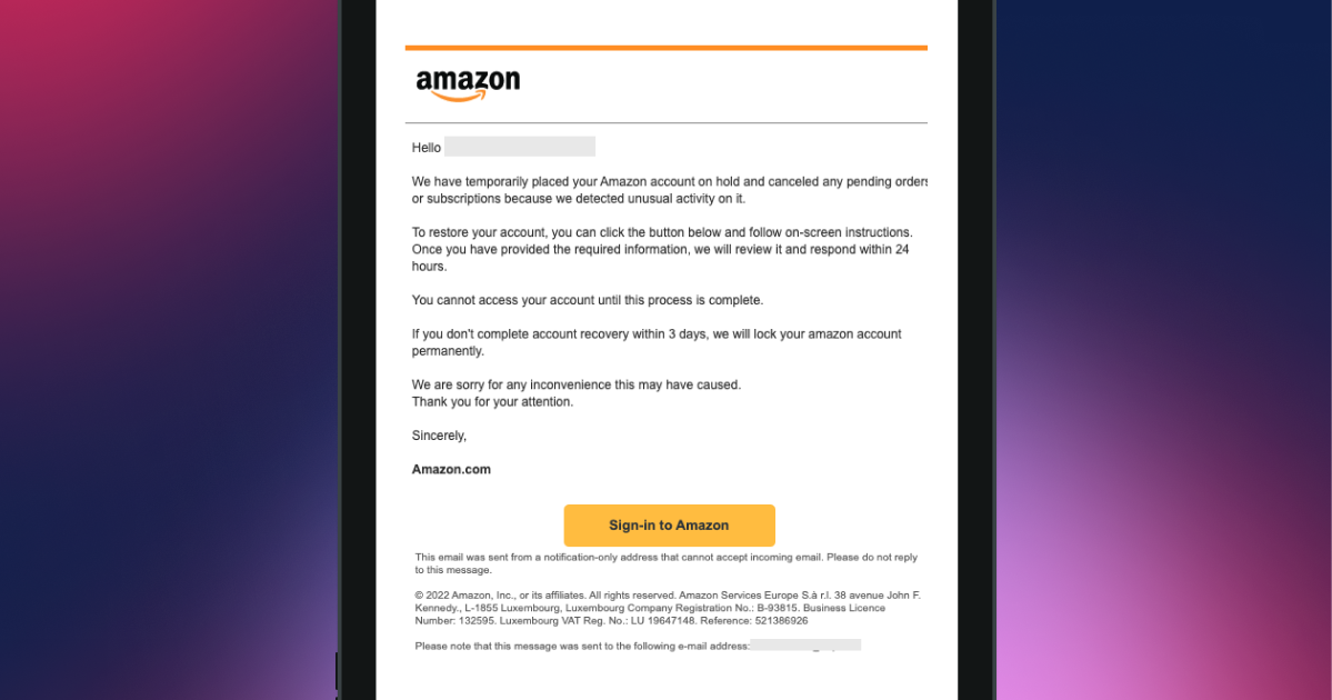 Amazon account locked – Phishing email impersonates Amazon to steal ...