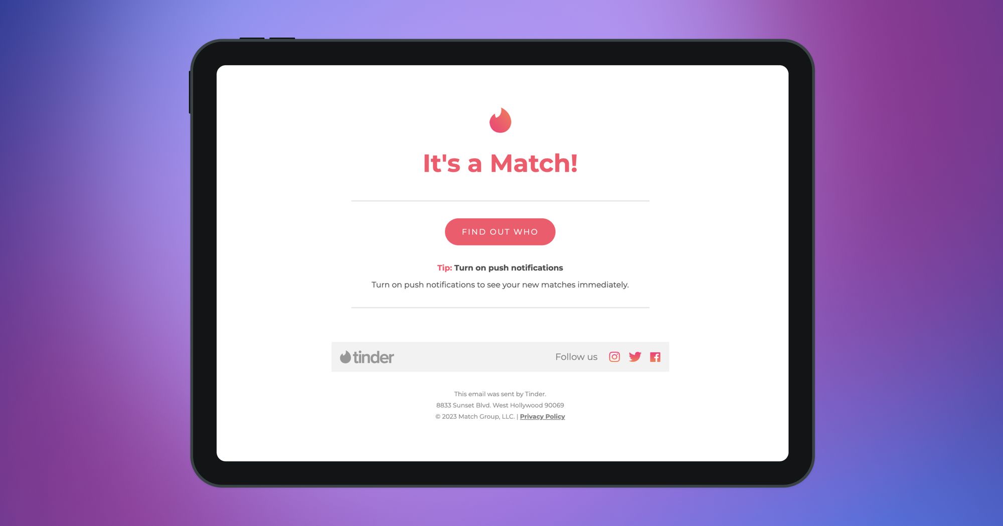 Fake Tinder “It’s a Match” notification phish - Hoxhunt - Hoxhunt