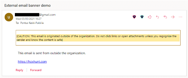 External email warning banner phish - Hoxhunt