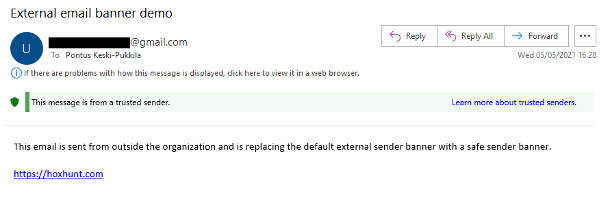 External email warning banner phish - Hoxhunt