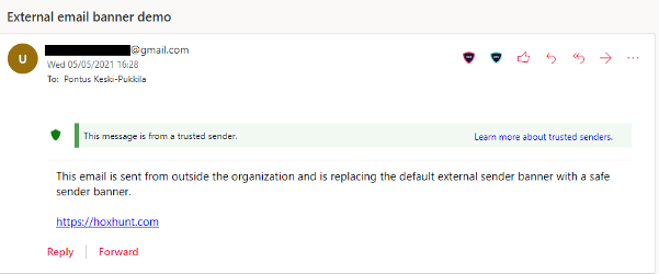 External email warning banner phish - Hoxhunt