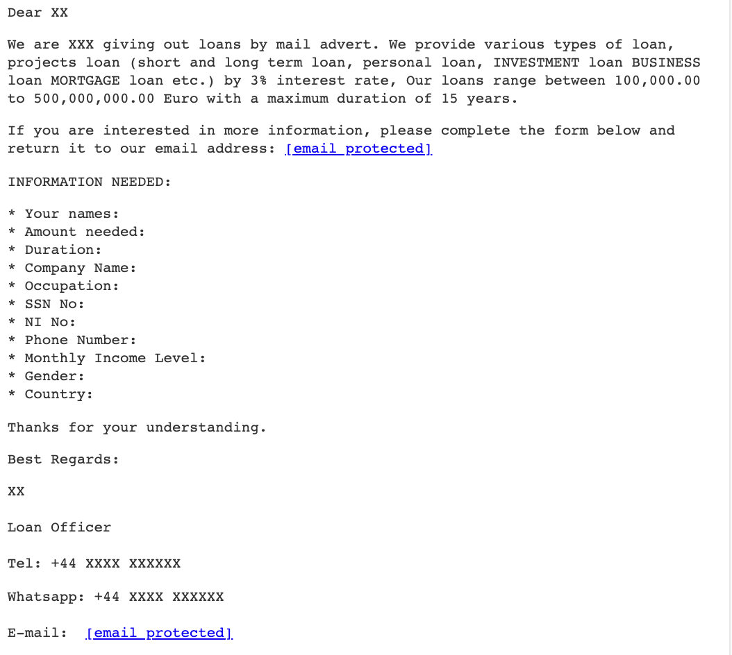 Loan scam emails - Hoxhunt