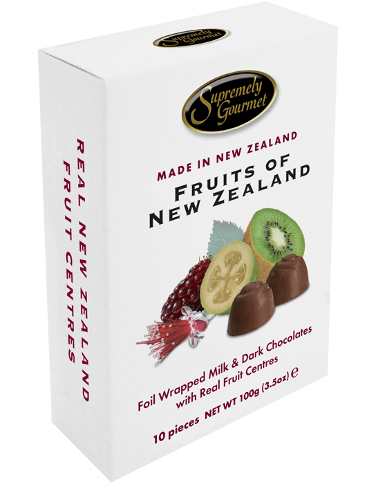 Supremely Gourmet – Fruits of New Zealand 10 piece Milk and Dark Chocolates