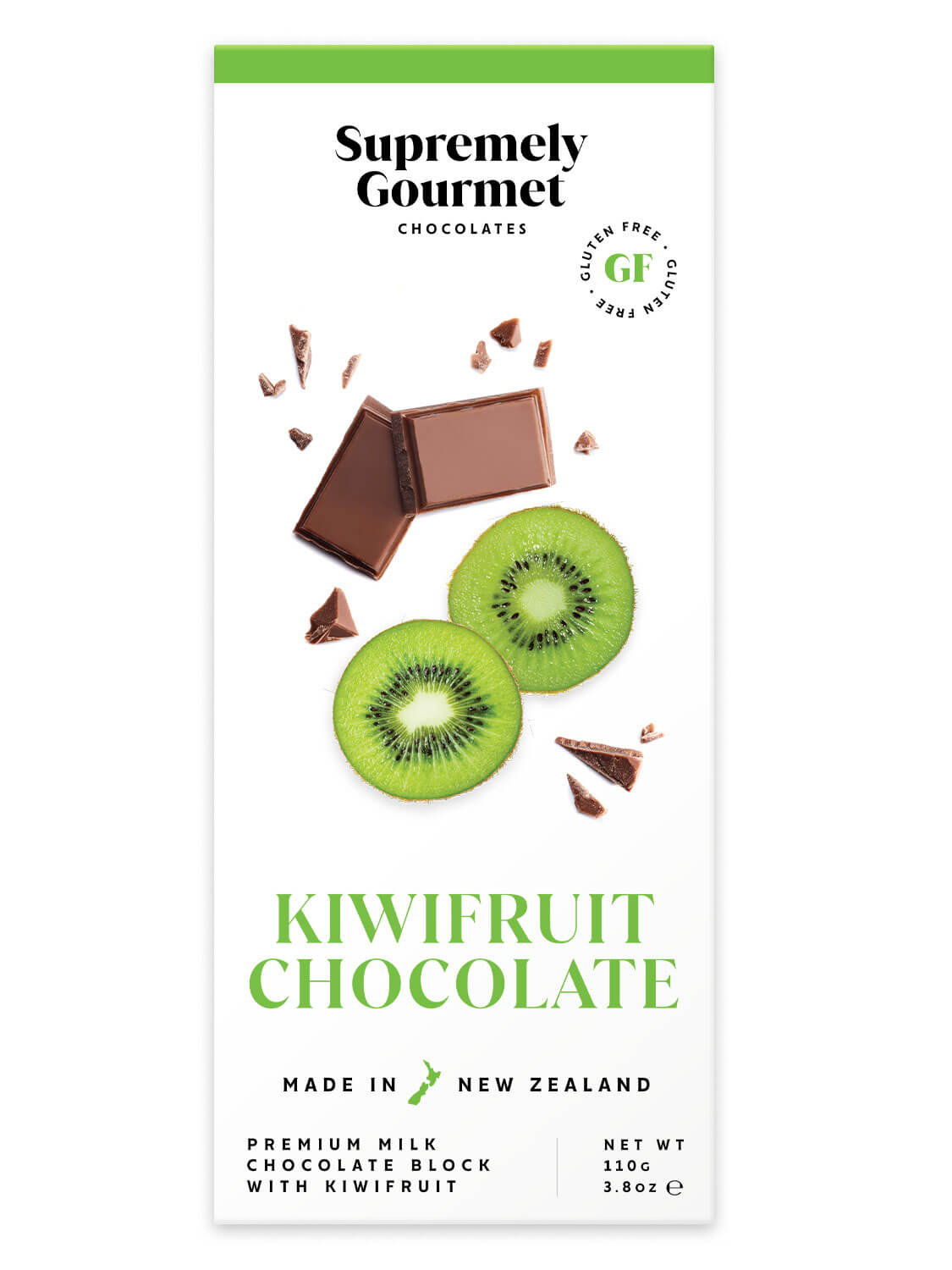 Supremely Gourmet – Kiwifruit Chocolate Block 110g